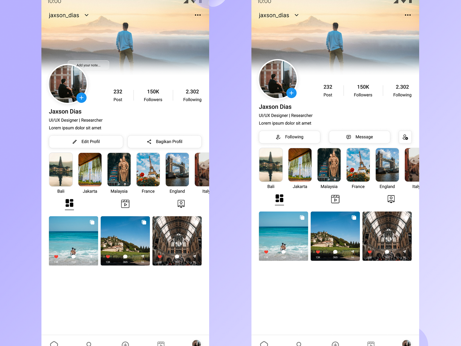 Social Media Profile Page by Rio Zulfa Pambudi on Dribbble