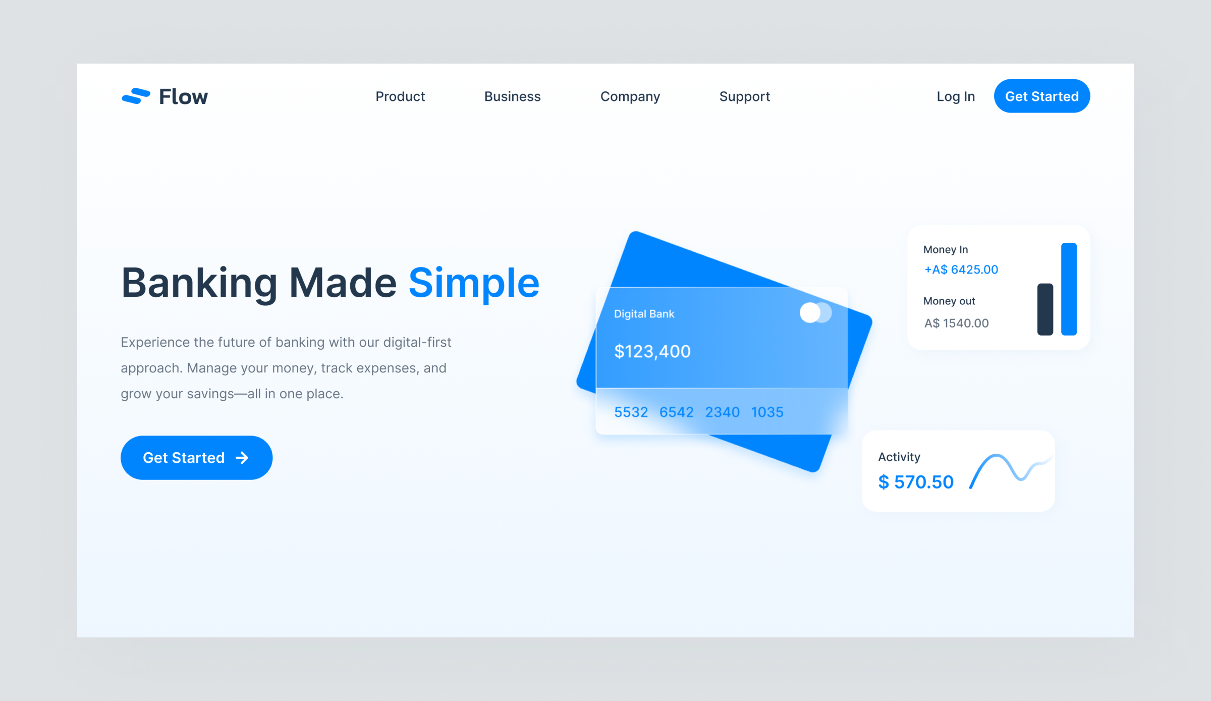 Flow - Digital Bank Landing Page by Anna Zhou on Dribbble