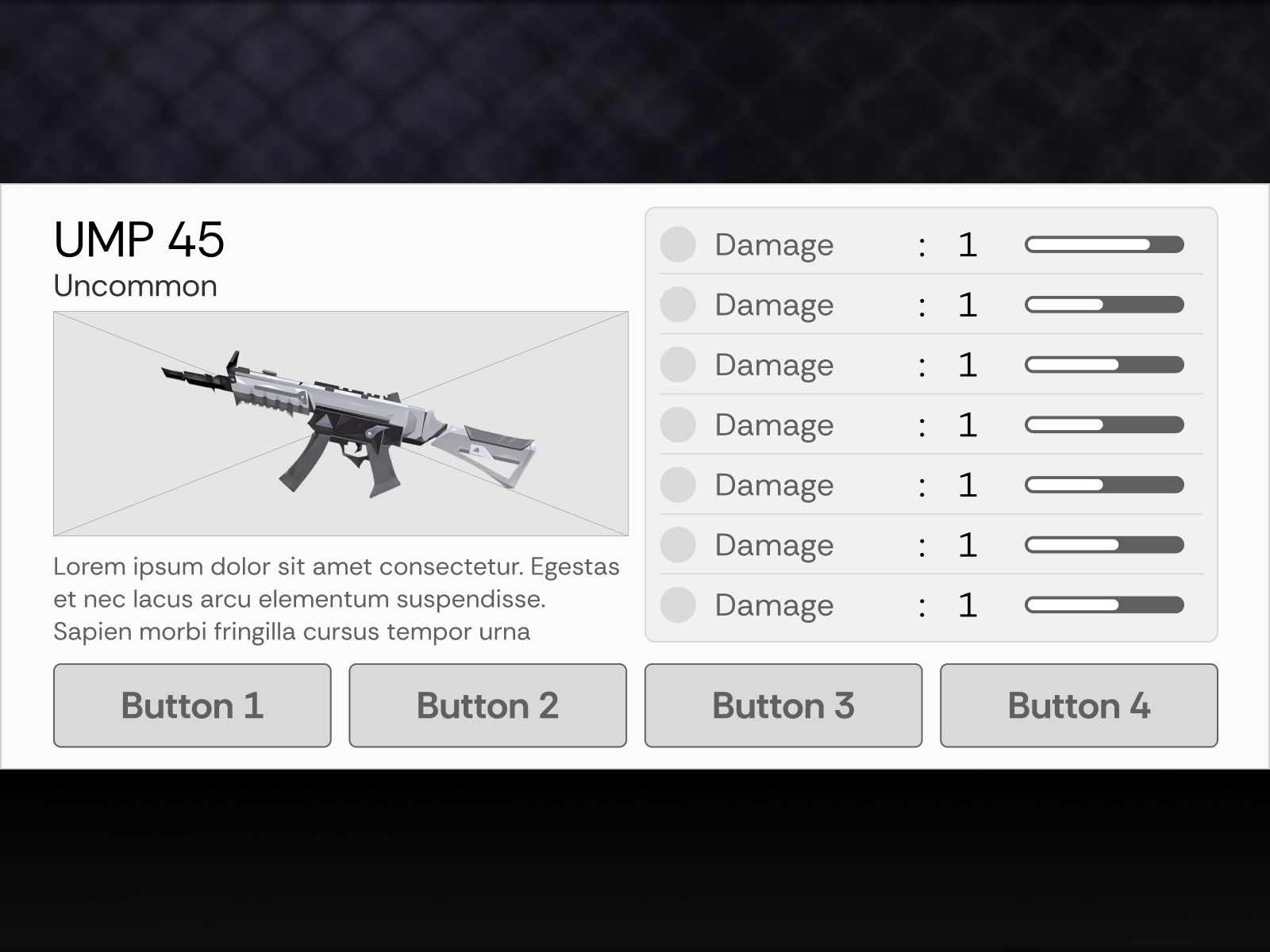 Clean and Functional Weapon Modal UI – UMP 45 by Akhil Venu on Dribbble
