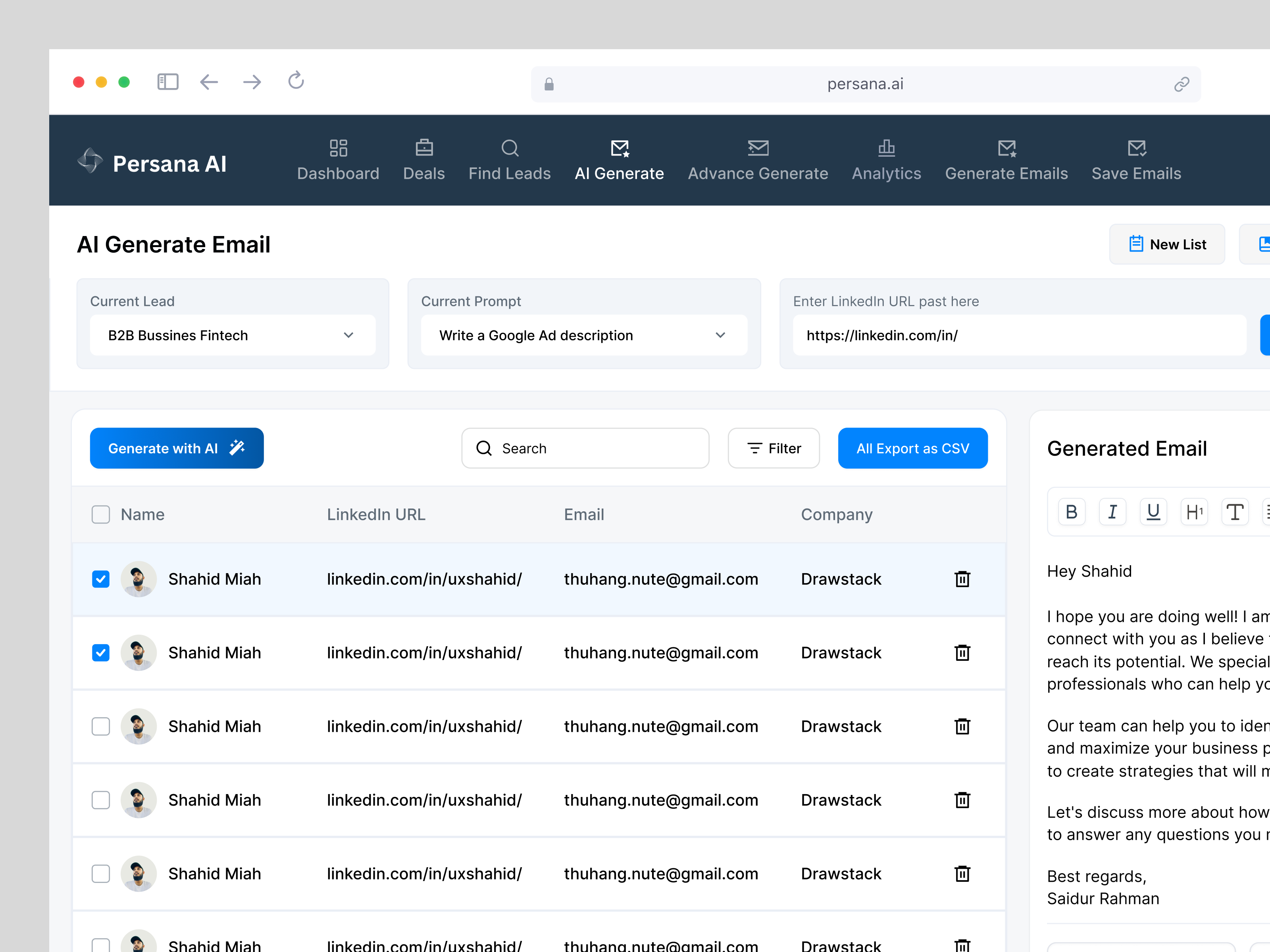 Persana AI - AI Email Generator by Shahid Miah UI UX Designer for ...