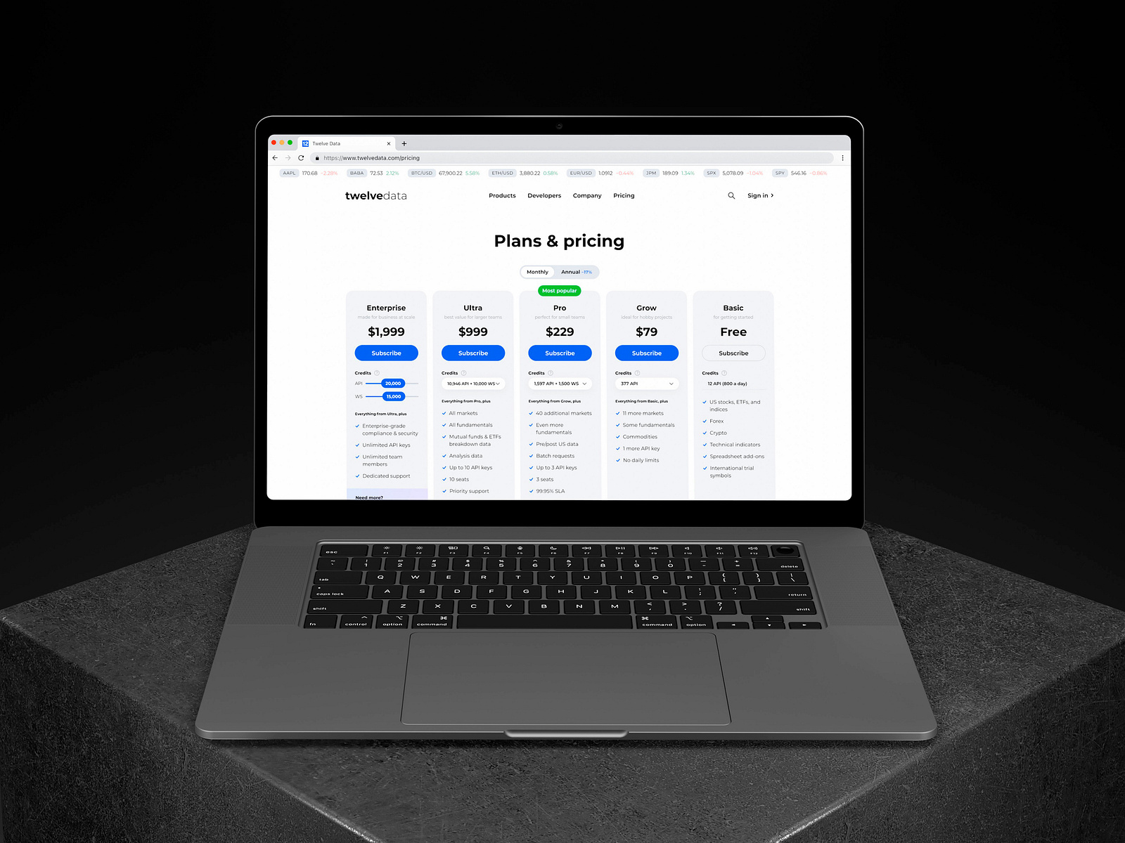 Pricing page for Twelve Data by MROY CLUB on Dribbble