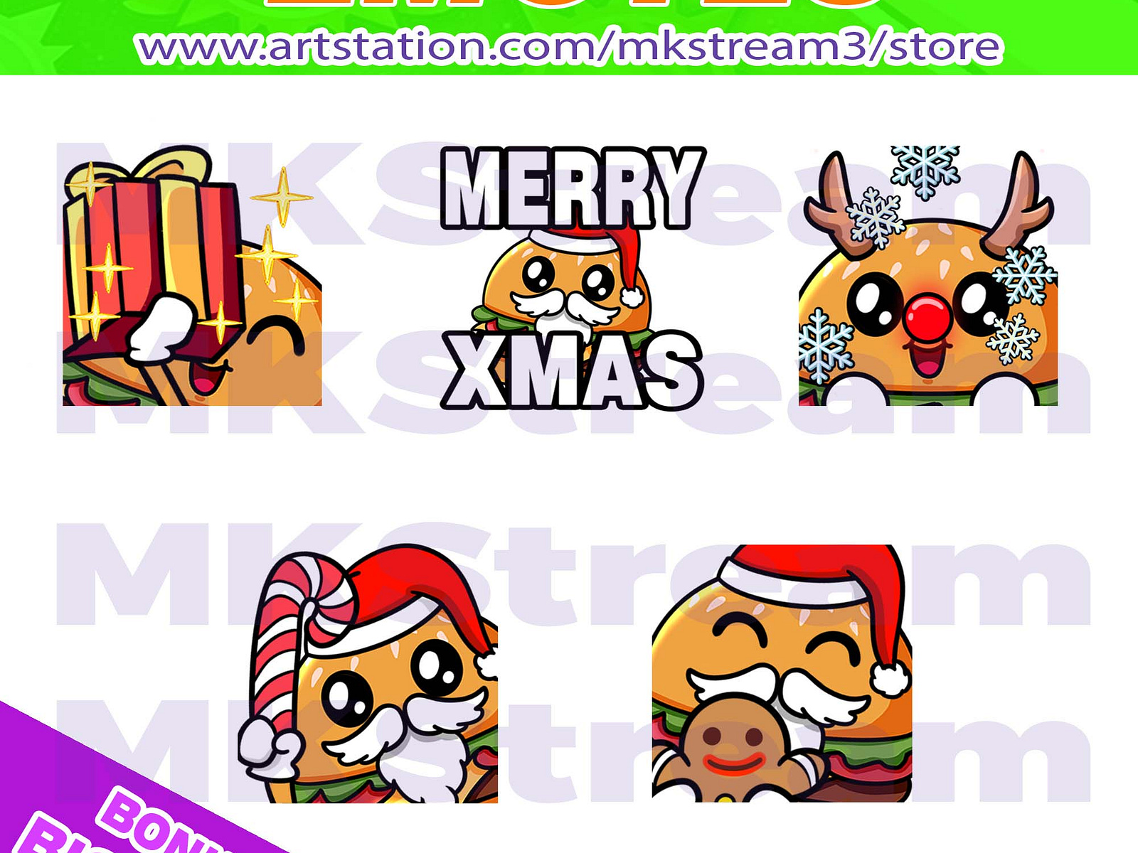 Twitch emotes cute burger merry christmas pack by MKStream on Dribbble