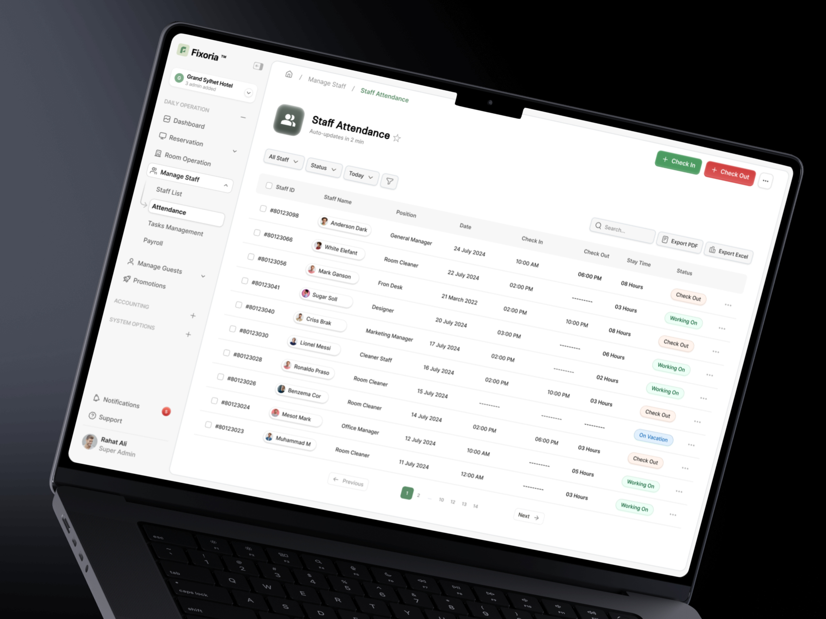 SaaS Hotel Software Staff Attendance UI by Muhammad Salim for Fixoria ...