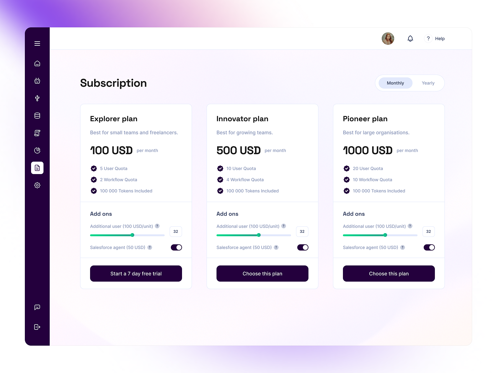 Subscription Plans – Pricing and Features Page by Diana Larussa on Dribbble