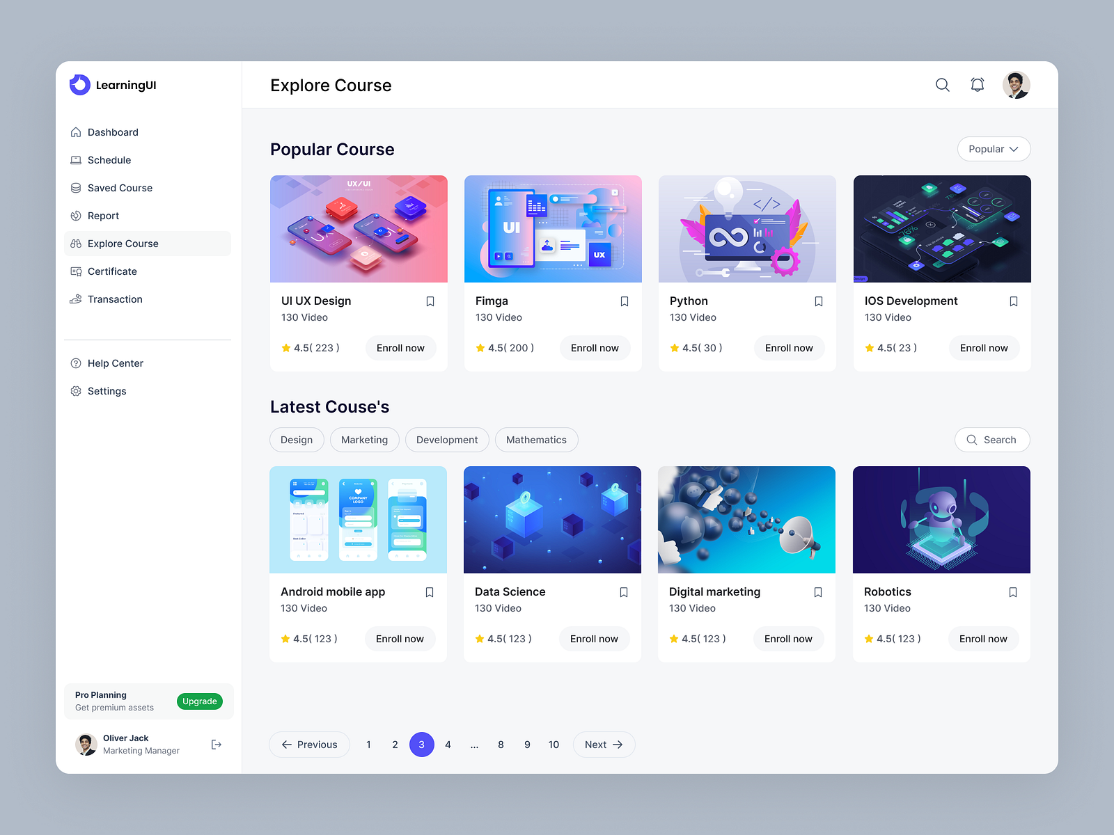 E Learning Dashboard Overview By Mostafizur Rahaman On Dribbble