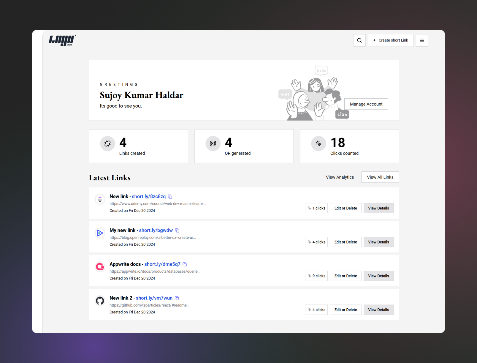 Short Freely - A URL Shortener UI Design by Sujoy Kr Haldar on Dribbble