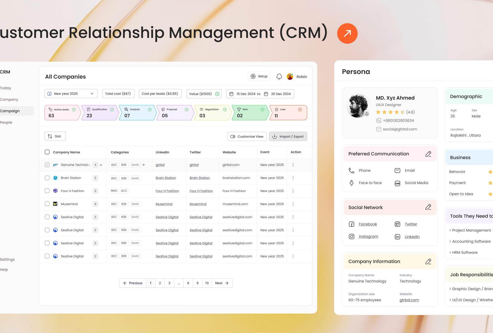 CRM (Customer Relationship Management System) by Robin Mia 💎 Web & Mobile App Design, Landing ...
