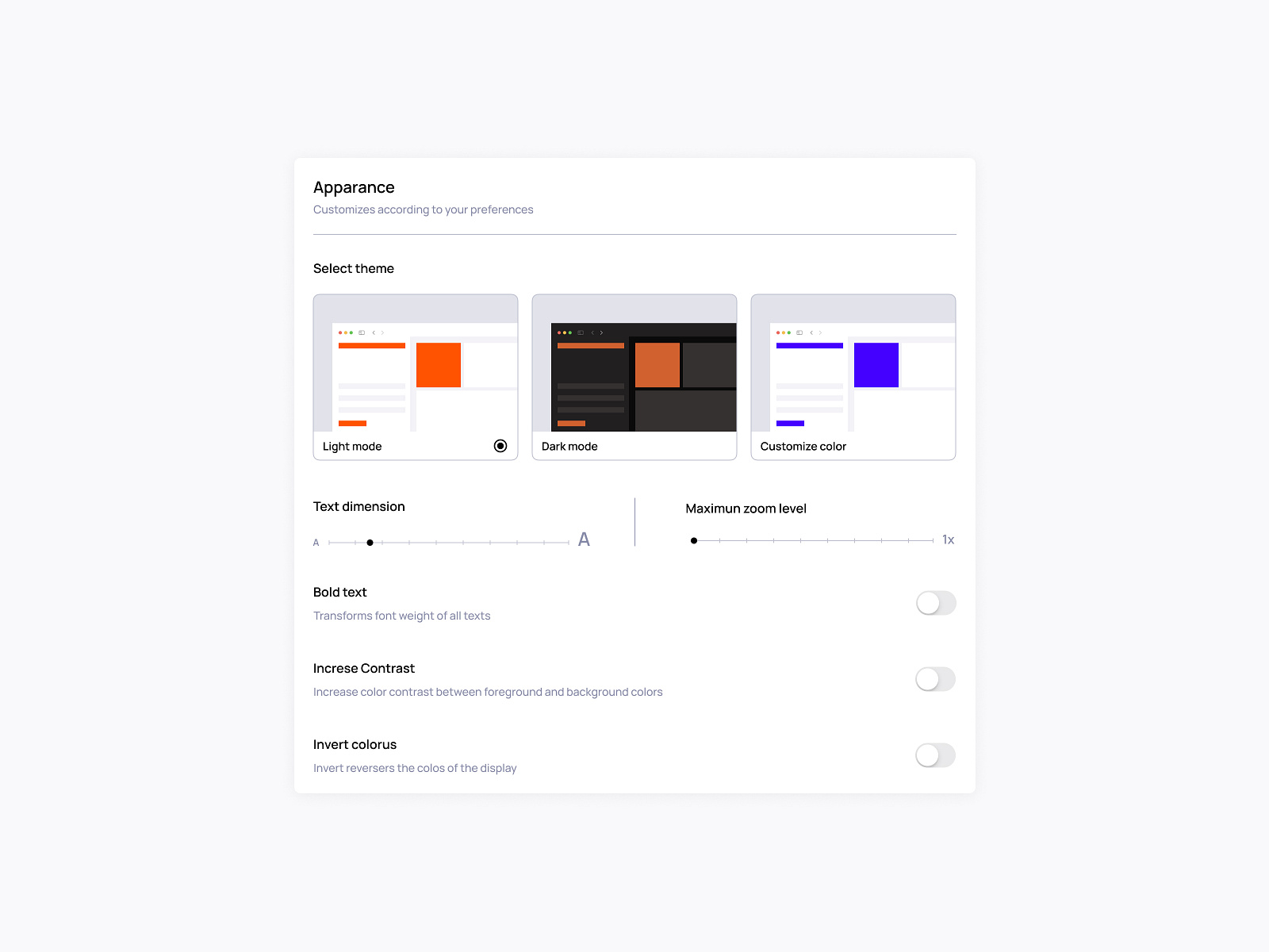Appearance settings modal by Dario Rizzo on Dribbble