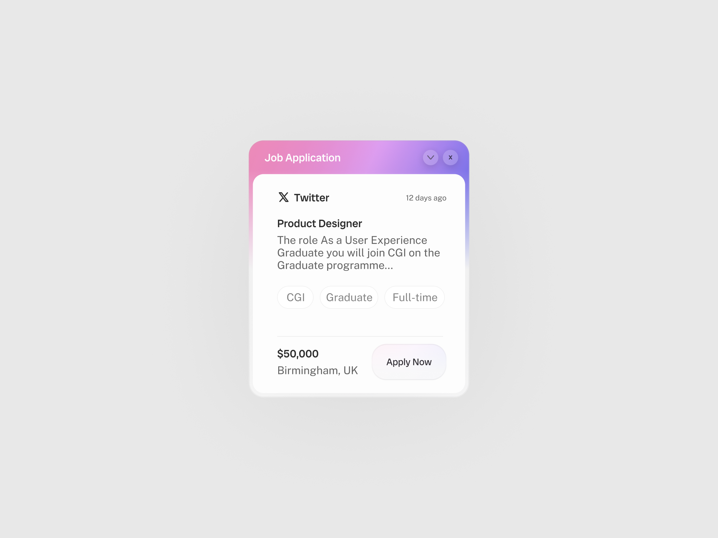 Job application card by DEDROX on Dribbble