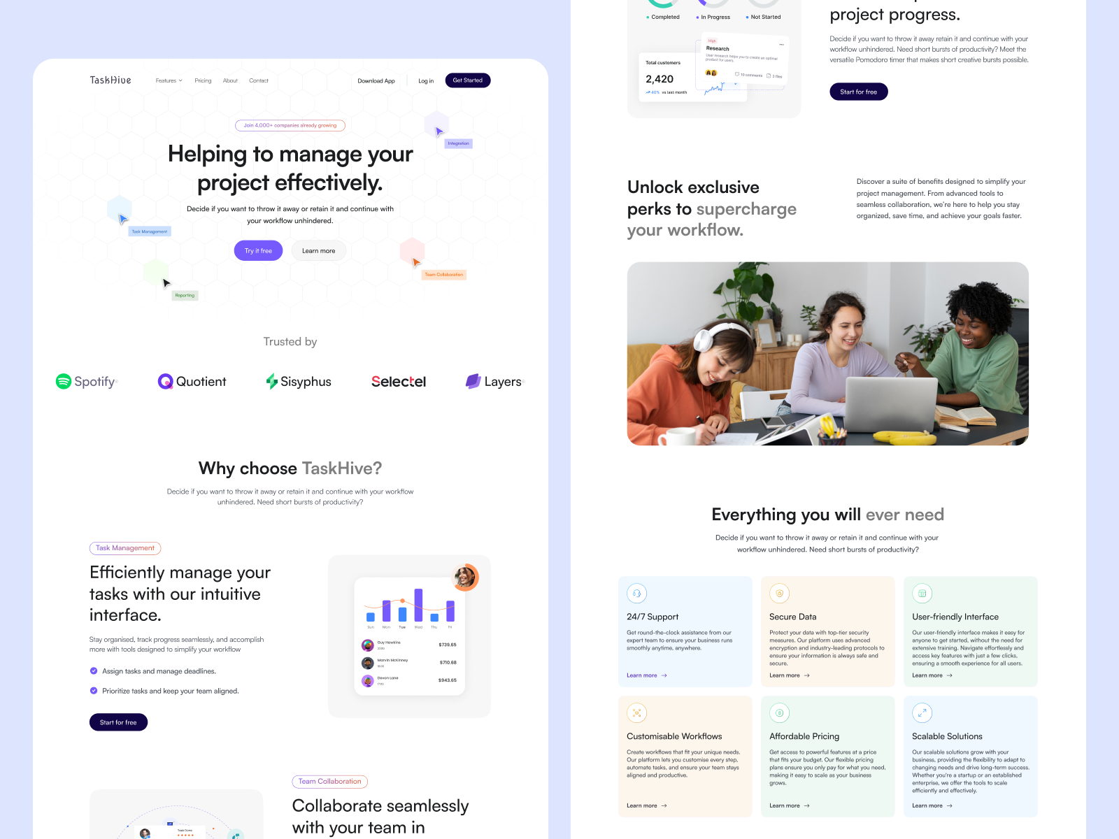 TaskHive Project Management SAAS Landing Page Design by ilias miah for ...