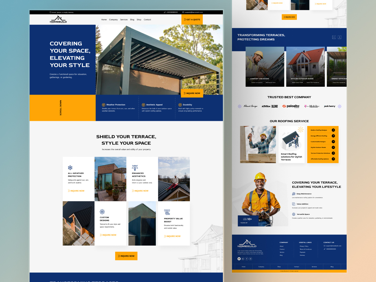 Roofing web design landing page by Attractive UI on Dribbble