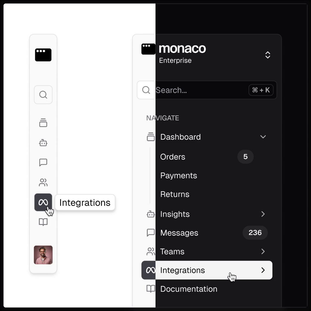shadcn Sidebar - Collapsed vs Expanded (light & dark mode) by Ankur ...