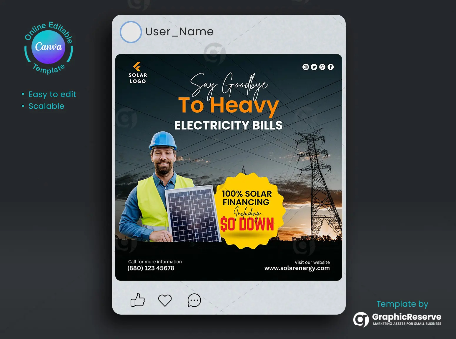 Creative Solar Energy Marketing Banner Template Canva by Graphic ...
