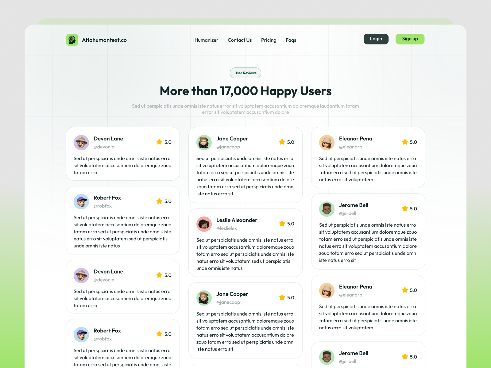 Testimonials - User Testimonials Page by Shehroz Naeem on Dribbble