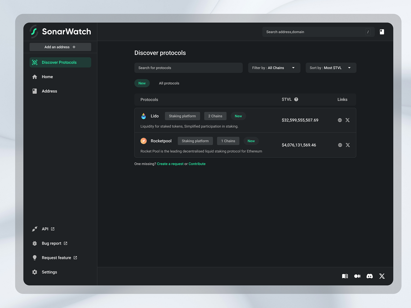 Sonarwatch redesign - new protocols tab by Olatunji ( Wisdom ) Adedoyin on Dribbble