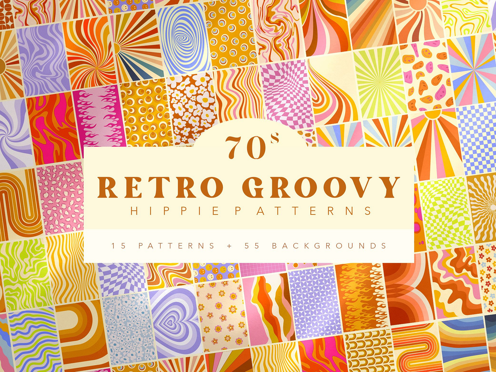 70 Retro Groovy Hippie Patterns by July Digital Images on Dribbble