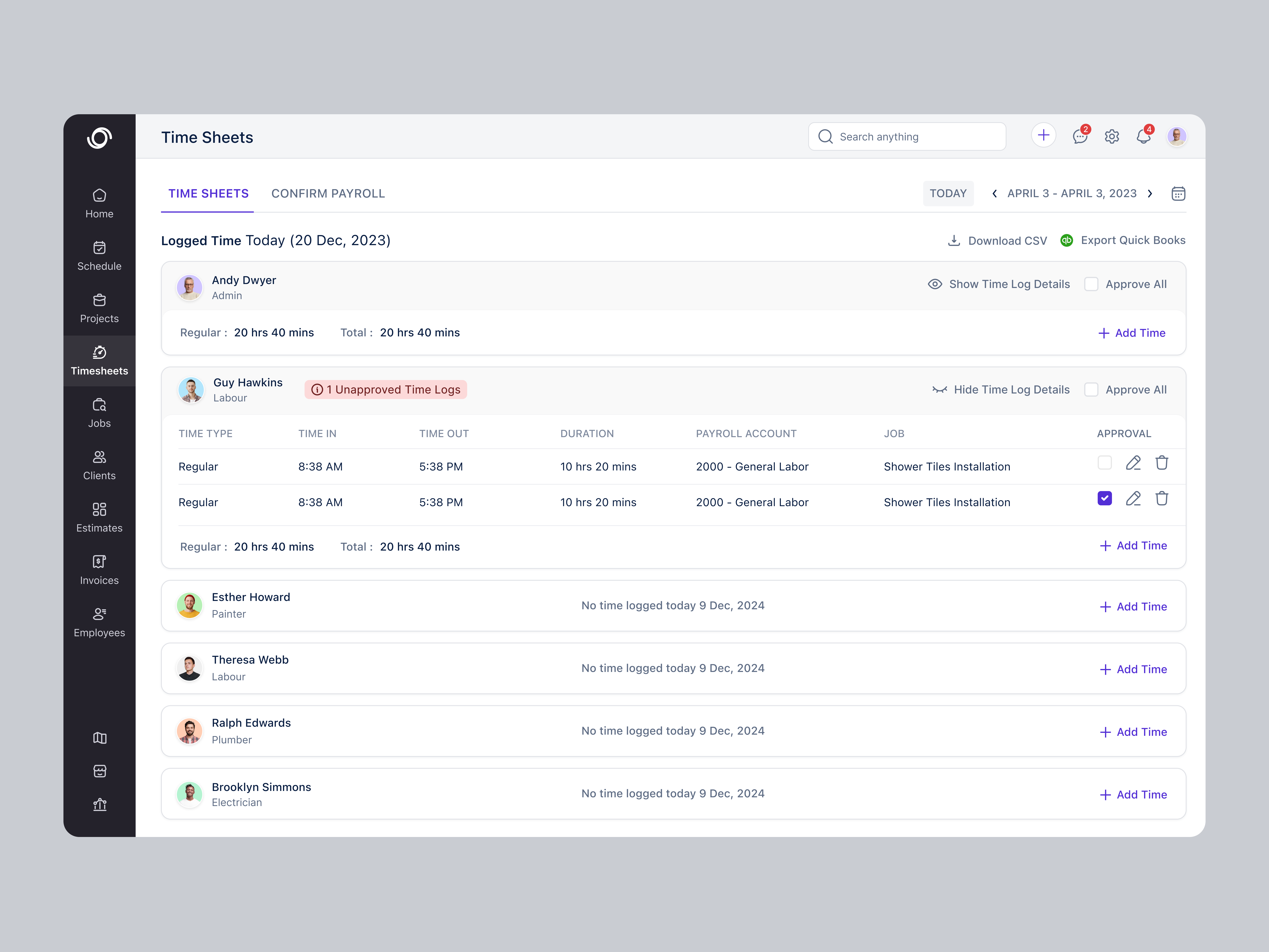 Construction Management Timesheet by Royal Parvej on Dribbble