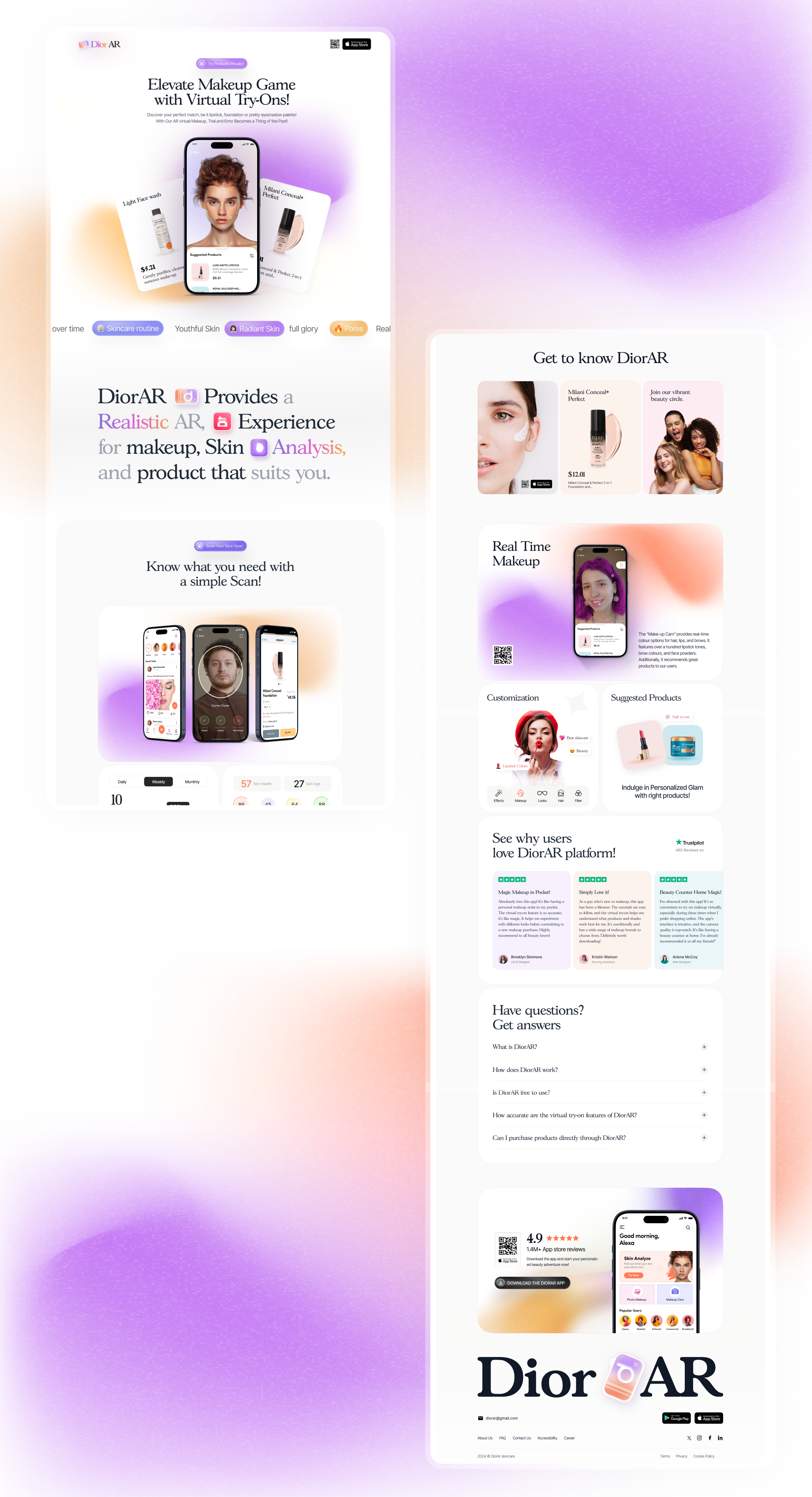Skin Care App Landing Page I Dior AR by Musemind Branding & Web Design ...
