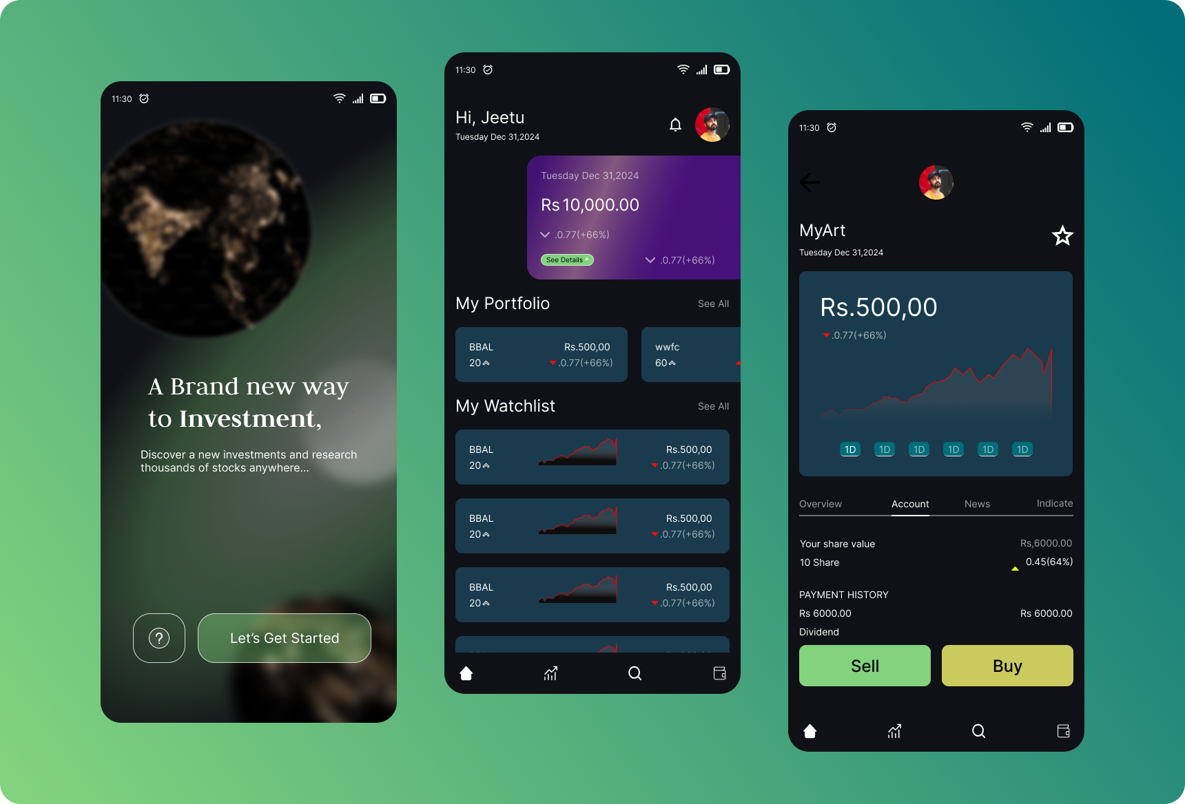 Investment App Design by Siddu Shanabhogar on Dribbble