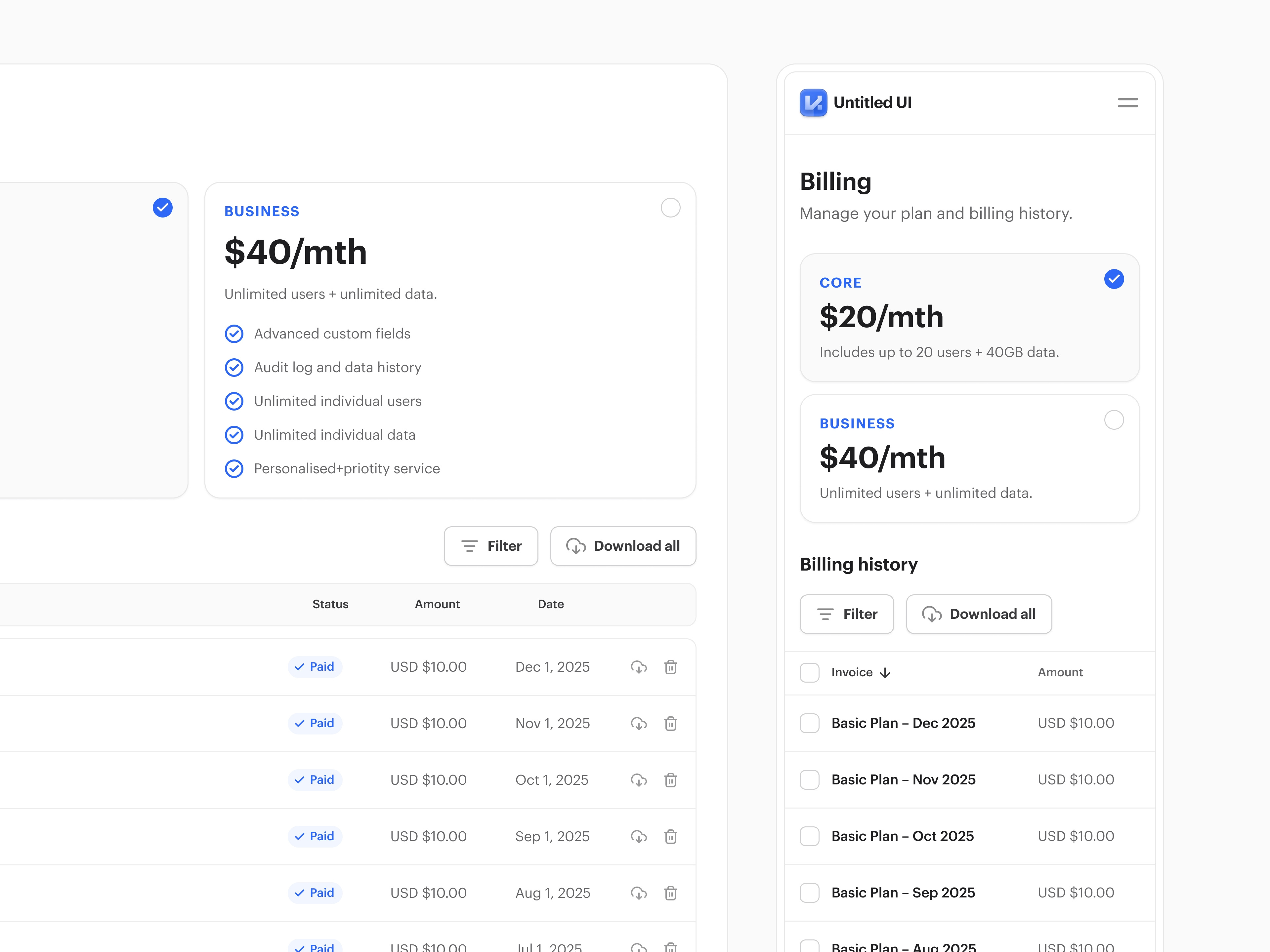Billing settings — Untitled UI by Jordan Hughes® on Dribbble