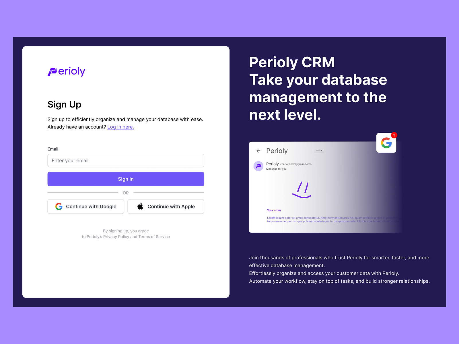 Perioly CRM Sign Up Page by Stas Gligor on Dribbble