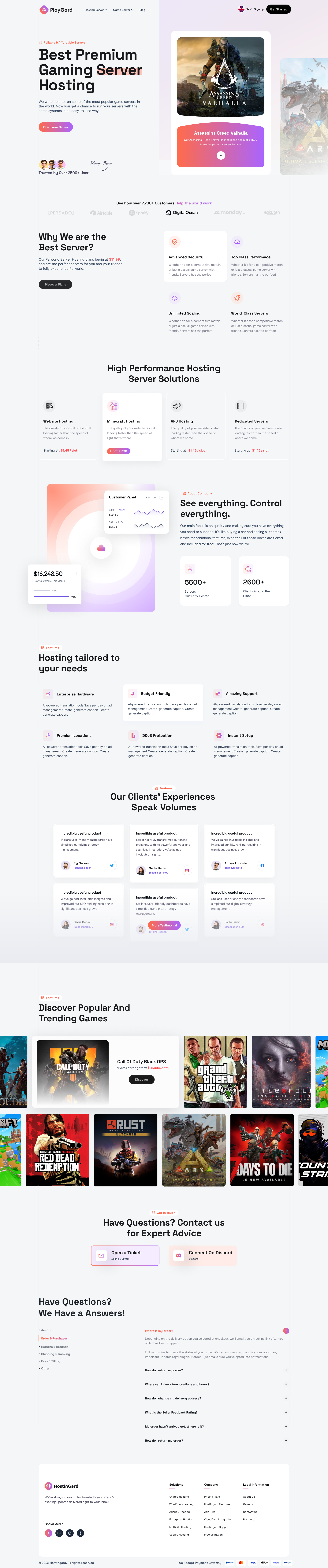 Gaming Server Hosting Website UI Design | Responsive template by Saiful Talukdar on Dribbble