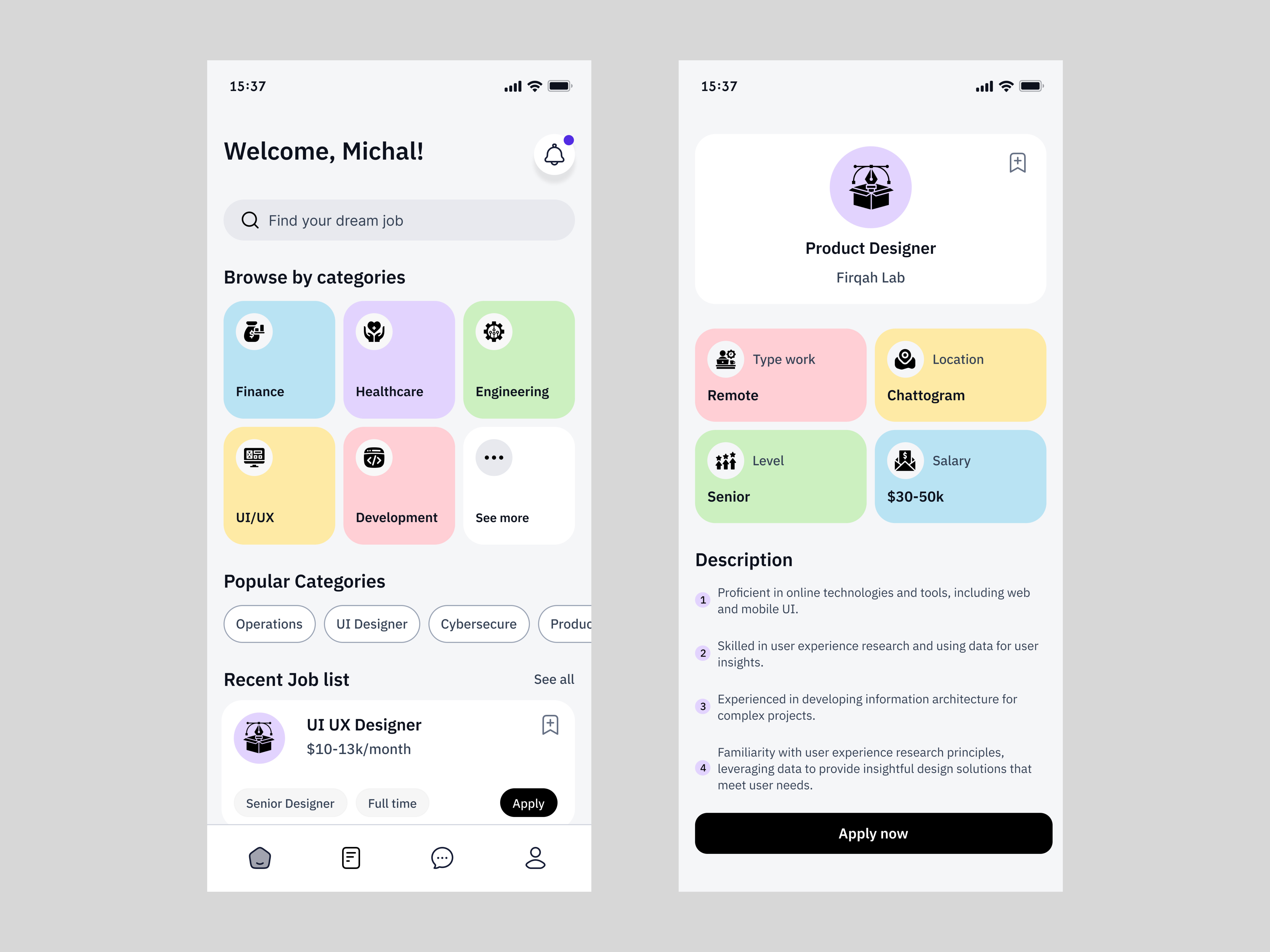 Job Finder App by Foysal alam for Firqah Lab-UX UI | Web Design | Web & Mobile App on Dribbble