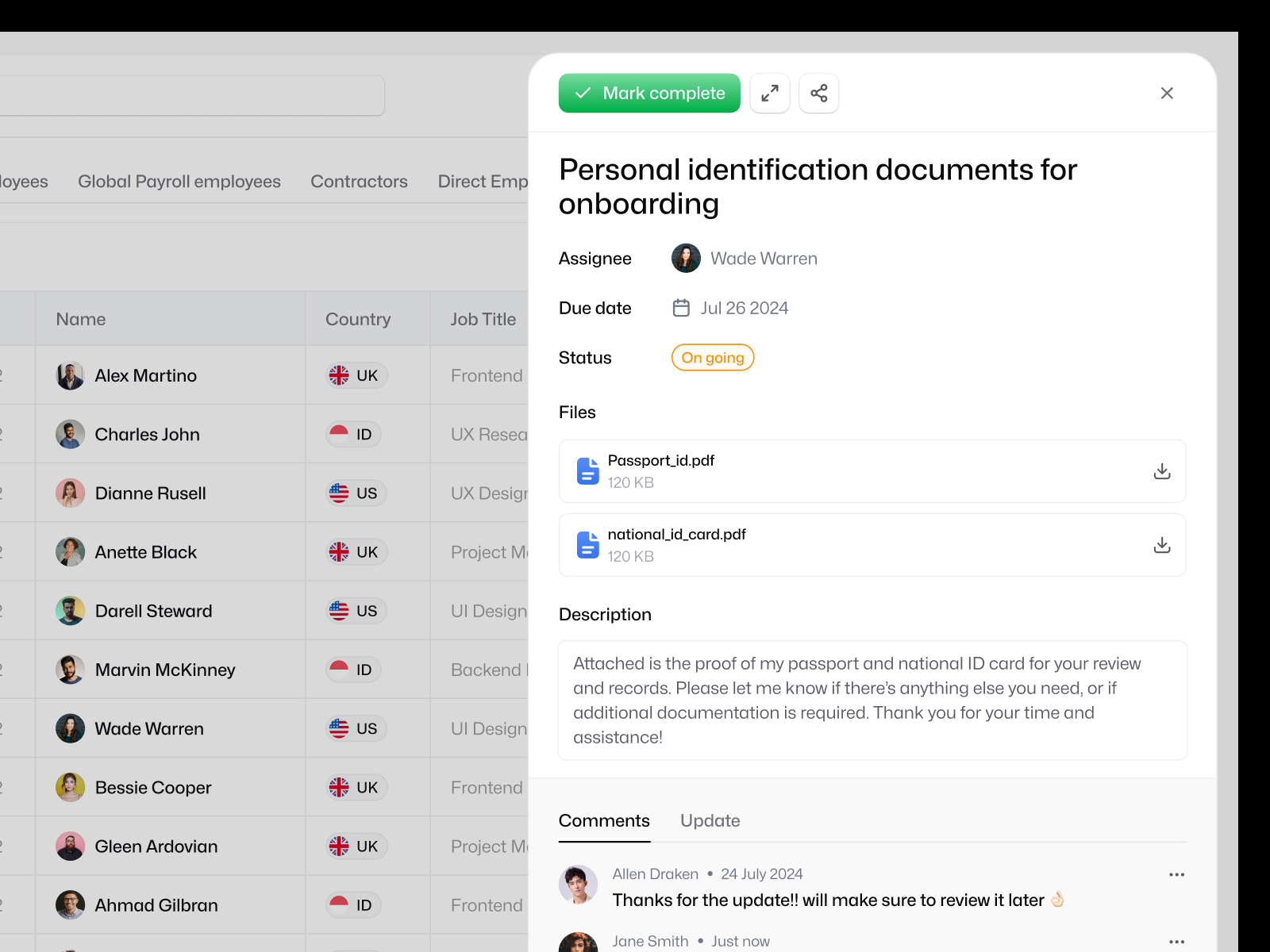 Onboarding Documents Modal- HR Management by Product SAAS for Cansaas on Dribbble