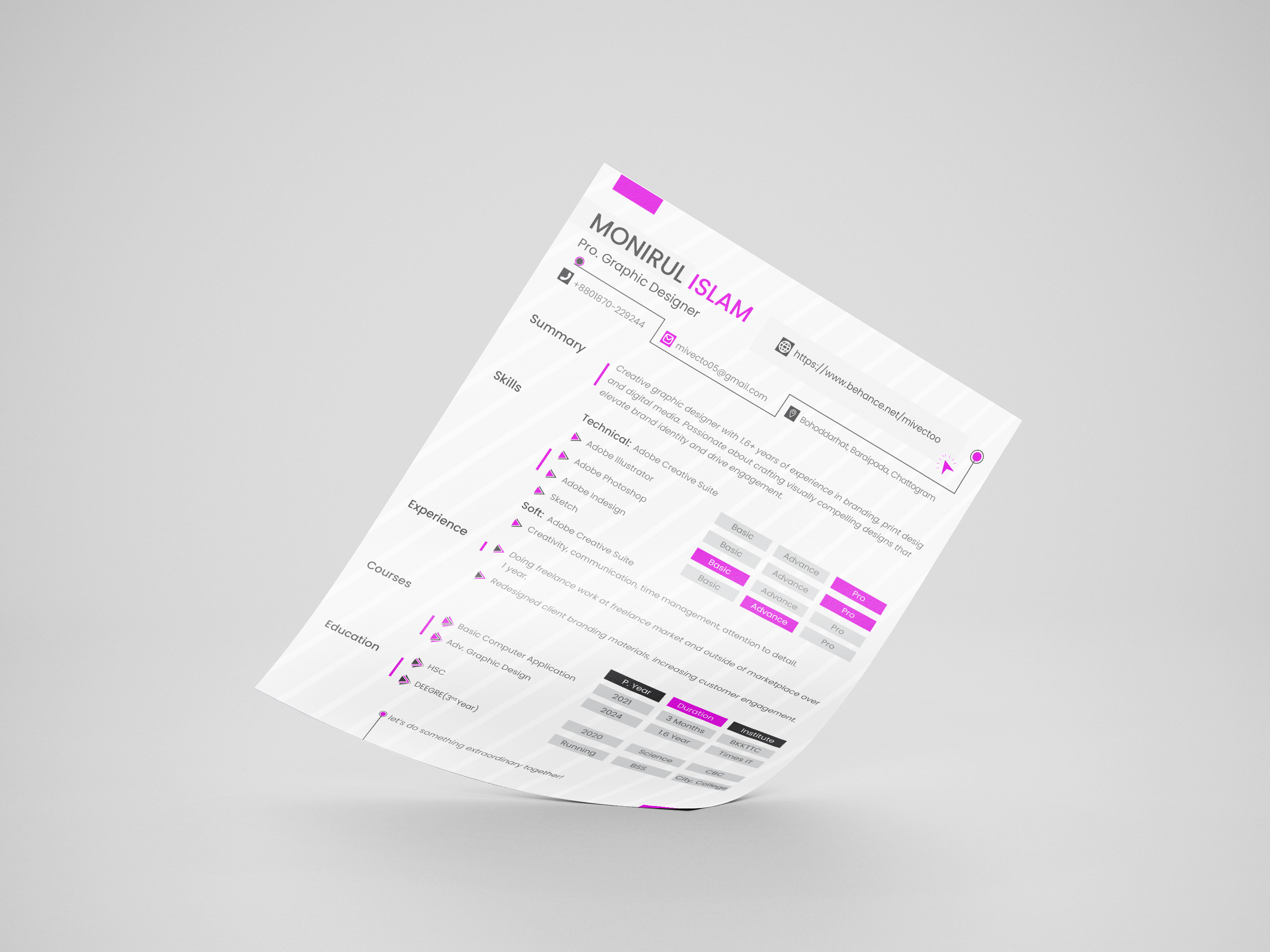 Minimal Creative Resume by Monirul Islam on Dribbble