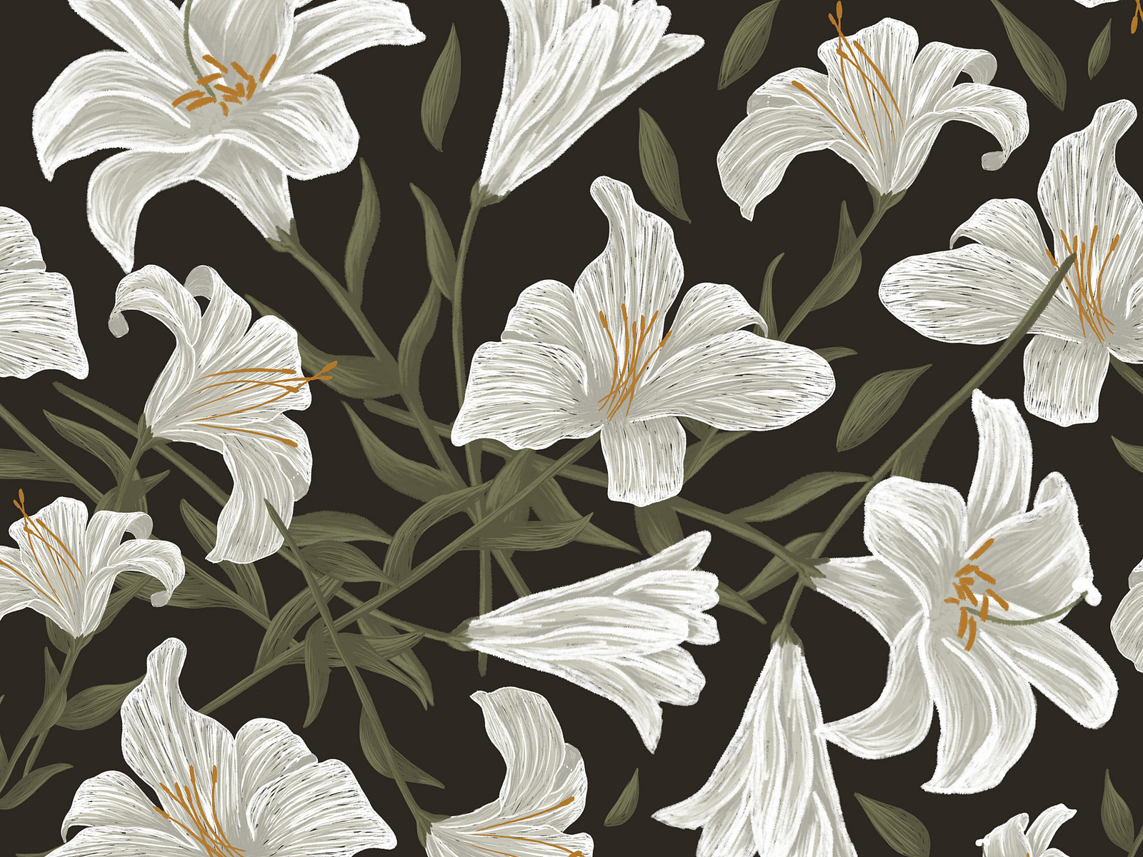 Luxury White Lilies. Seamless pattern by Anastasia on Dribbble