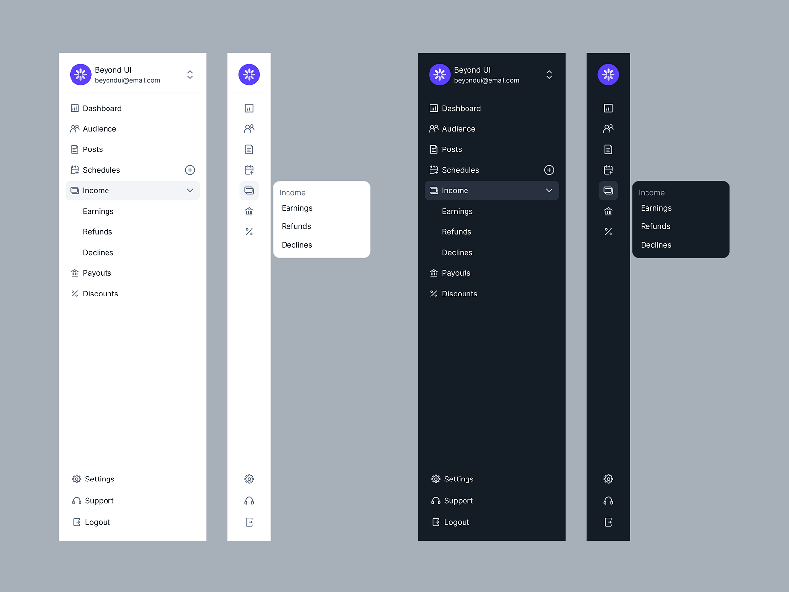 Sidebar navigation UI by Beyond UI on Dribbble