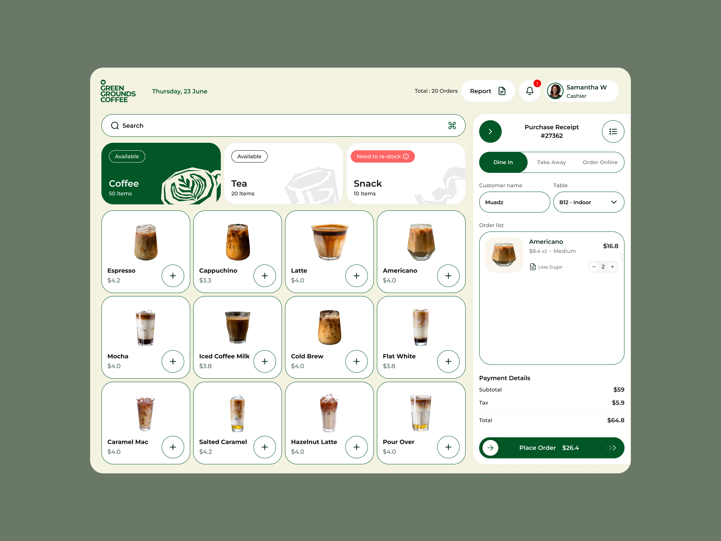 Green Grounds Coffee - Point of Sales (Cafe POS system) by SlabPixel ...
