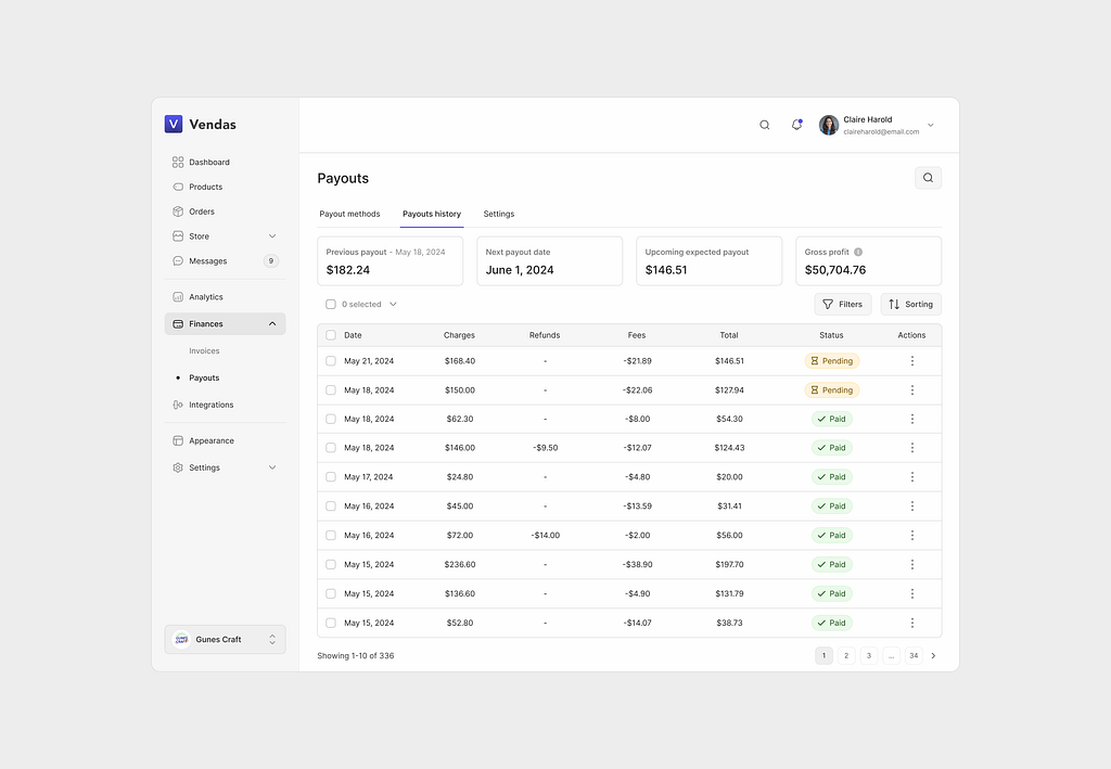 Payouts History Page by Yasemin Özel on Dribbble