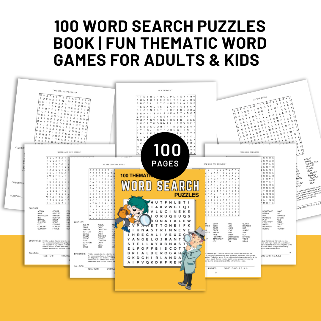 100 Word Search Puzzles Book | Fun Thematic Word Games by Pixel Art NZ ...