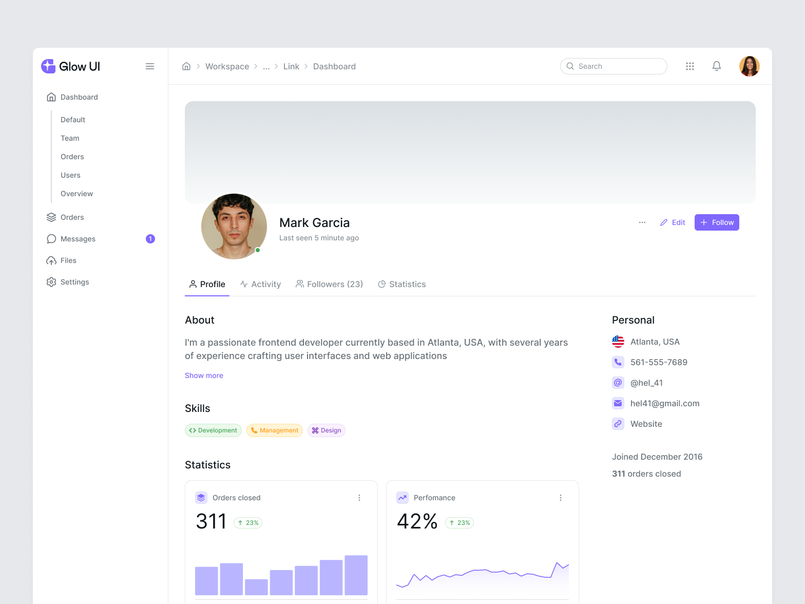 Profile Template — Glow UI by Glow UI on Dribbble