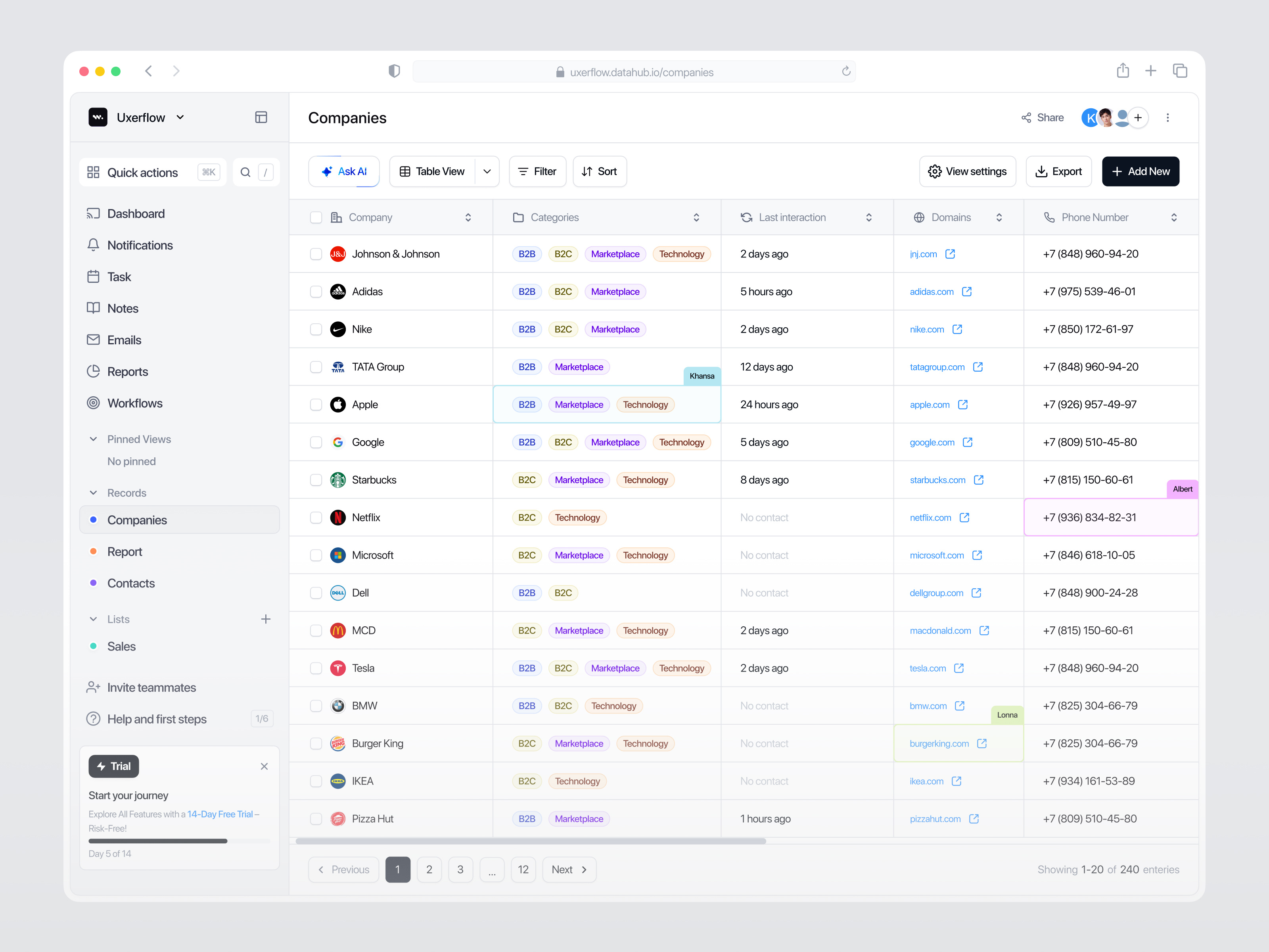 Datahub - Table Companies by Uxerflow UI/UX for Uxerflow on Dribbble