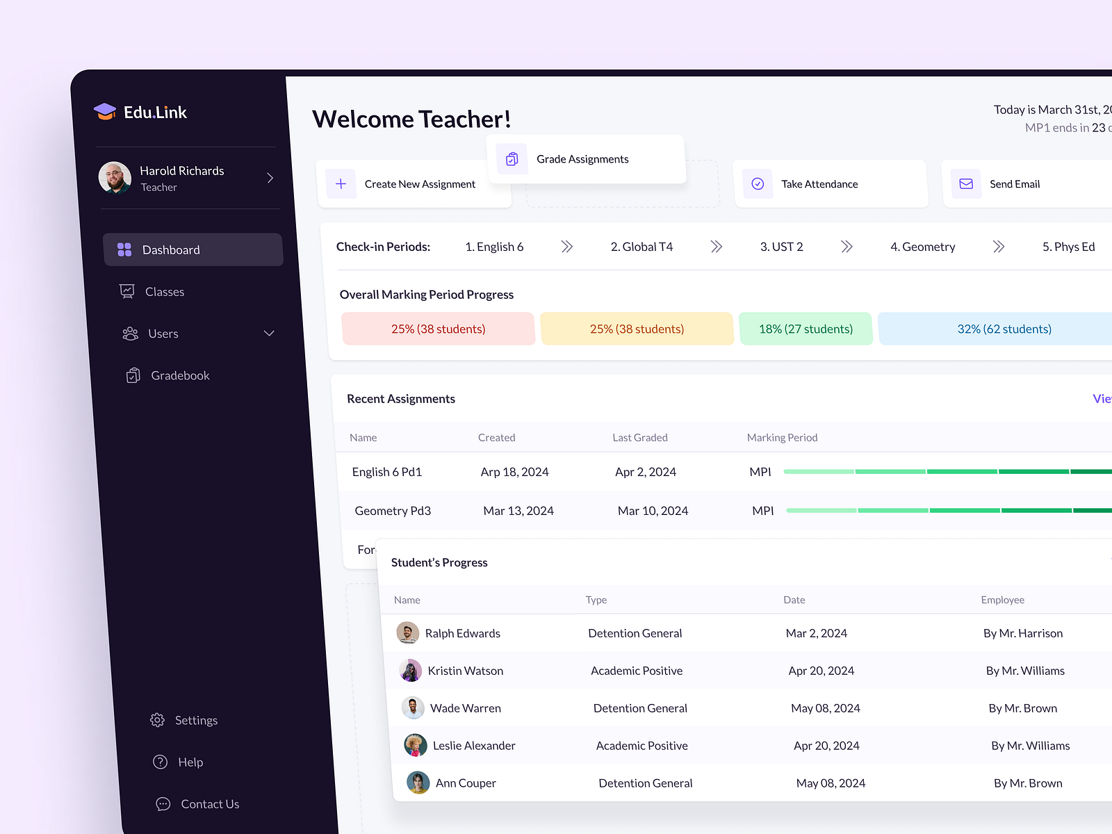 Edu.Link – Teacher Dashboard by Drum'N'Code 🤘 on Dribbble