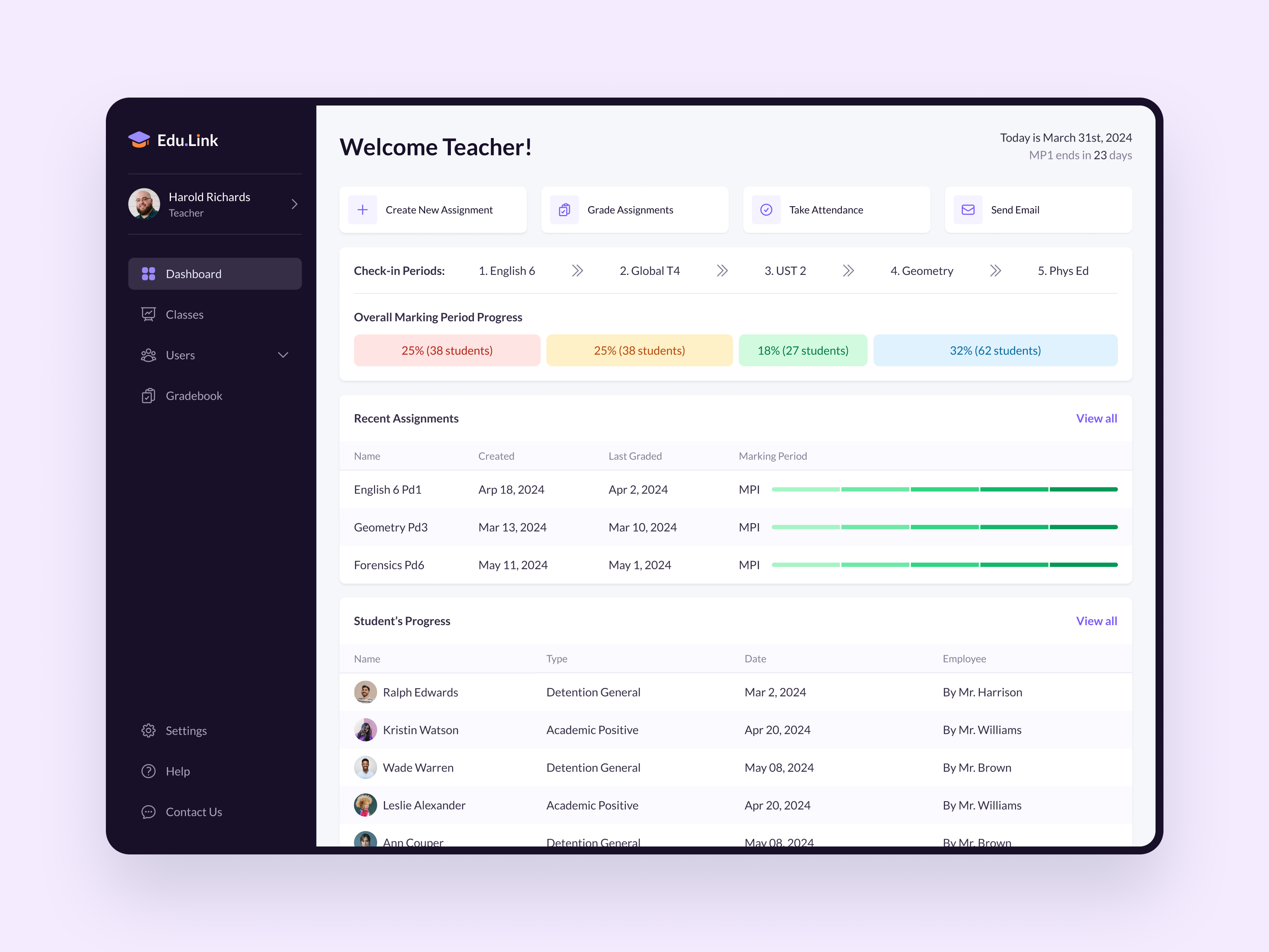 Edu.Link – Teacher Dashboard by Drum'N'Code 🤘 on Dribbble
