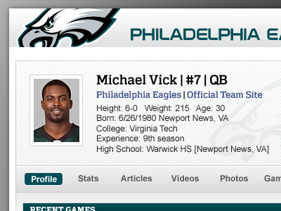 Working on Player Profile pages by Mike Brisk on Dribbble