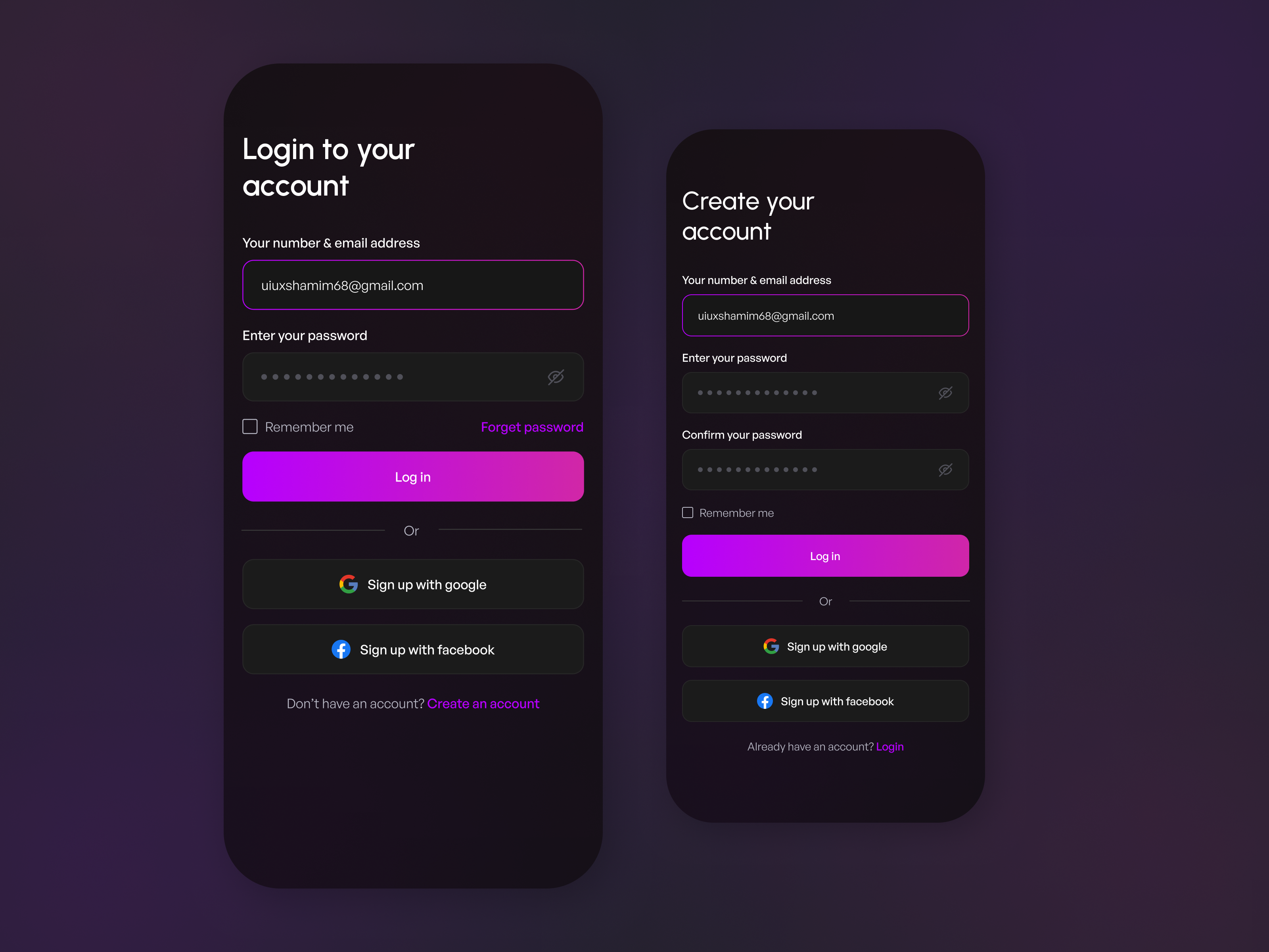 Mobile app login and sign up screen by GM SHAMIM on Dribbble