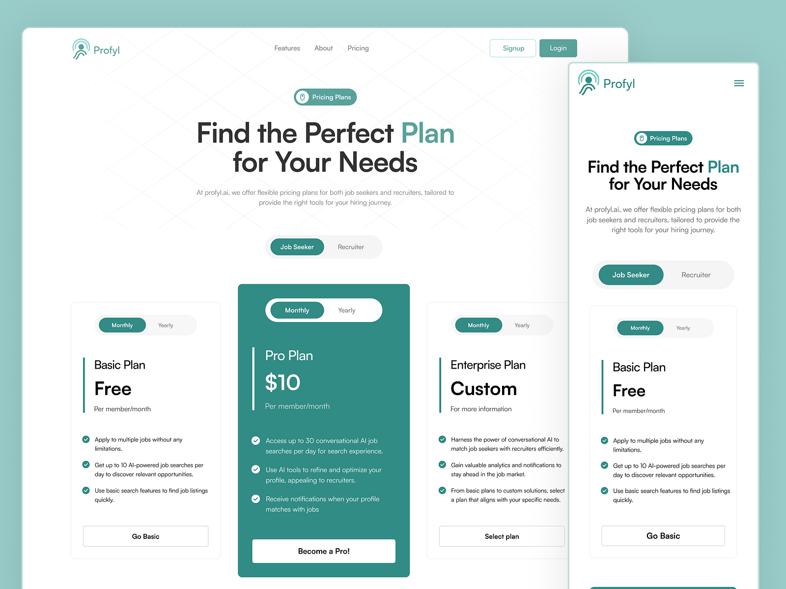 Profyl.ai Pricing Page by Taszid Izaz on Dribbble