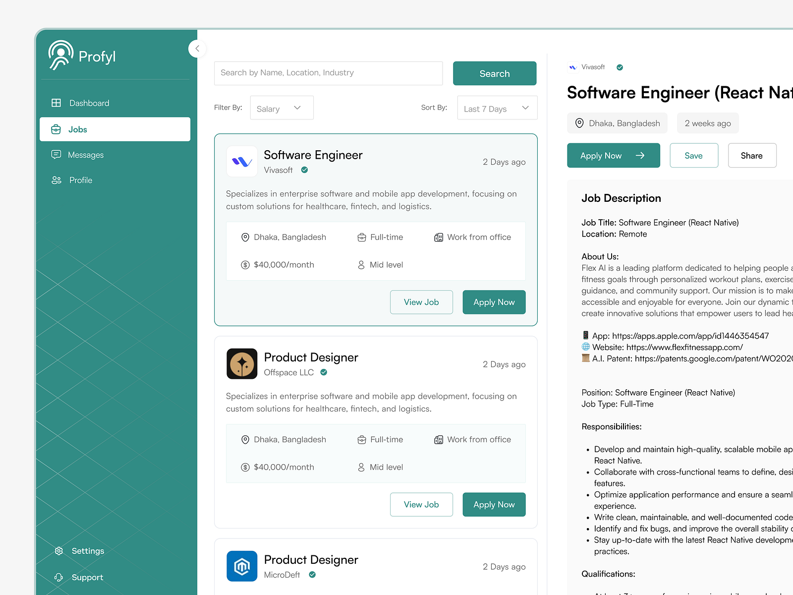 Profyl Jobs Dashboard by Taszid Izaz on Dribbble