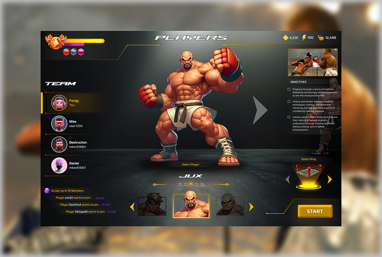 Boxing Game UI - Style Test by Daniel Adero on Dribbble