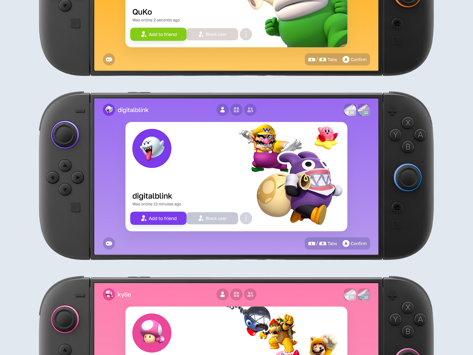 Nintendo Switch UI Redesign / Profiles by Viktor T. on Dribbble