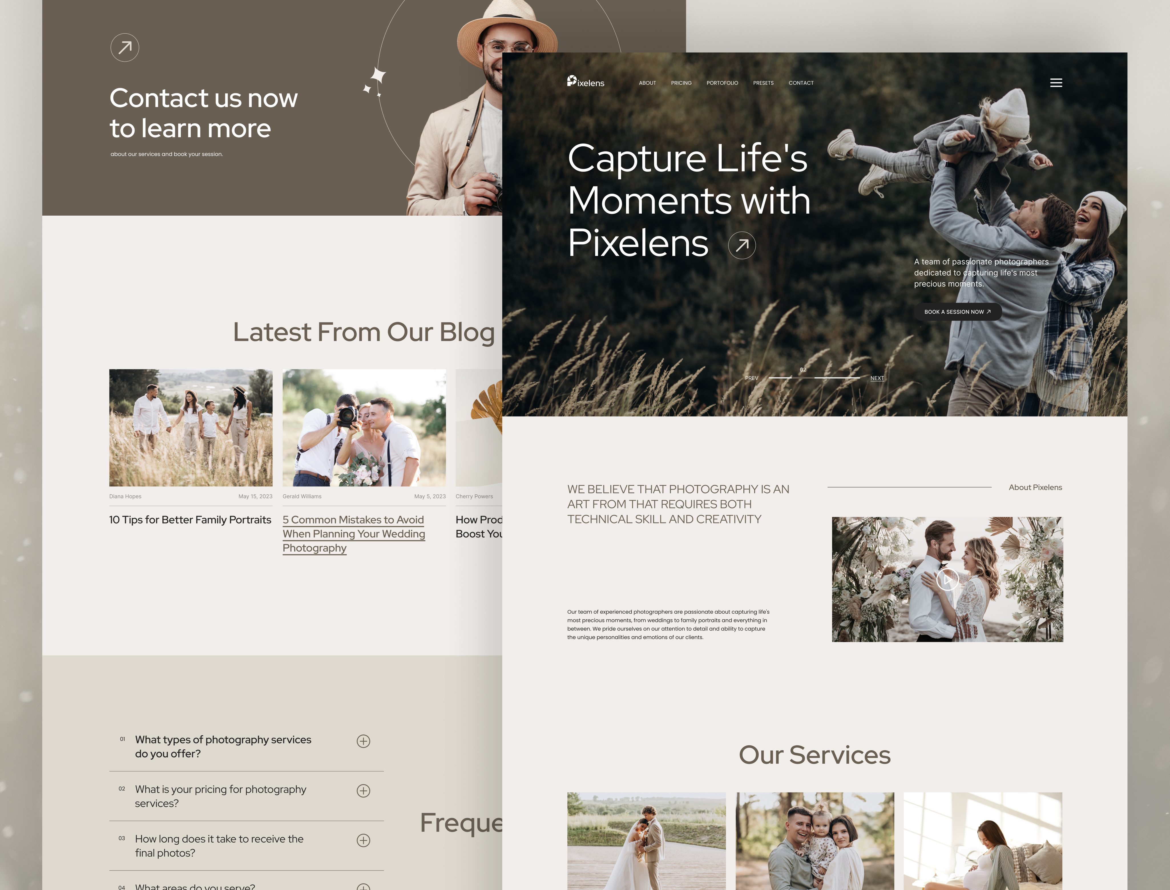 Pixelens – Minimalist Photography Website Design UI Template by Ahmad S. Afandi for Peterdraw ...