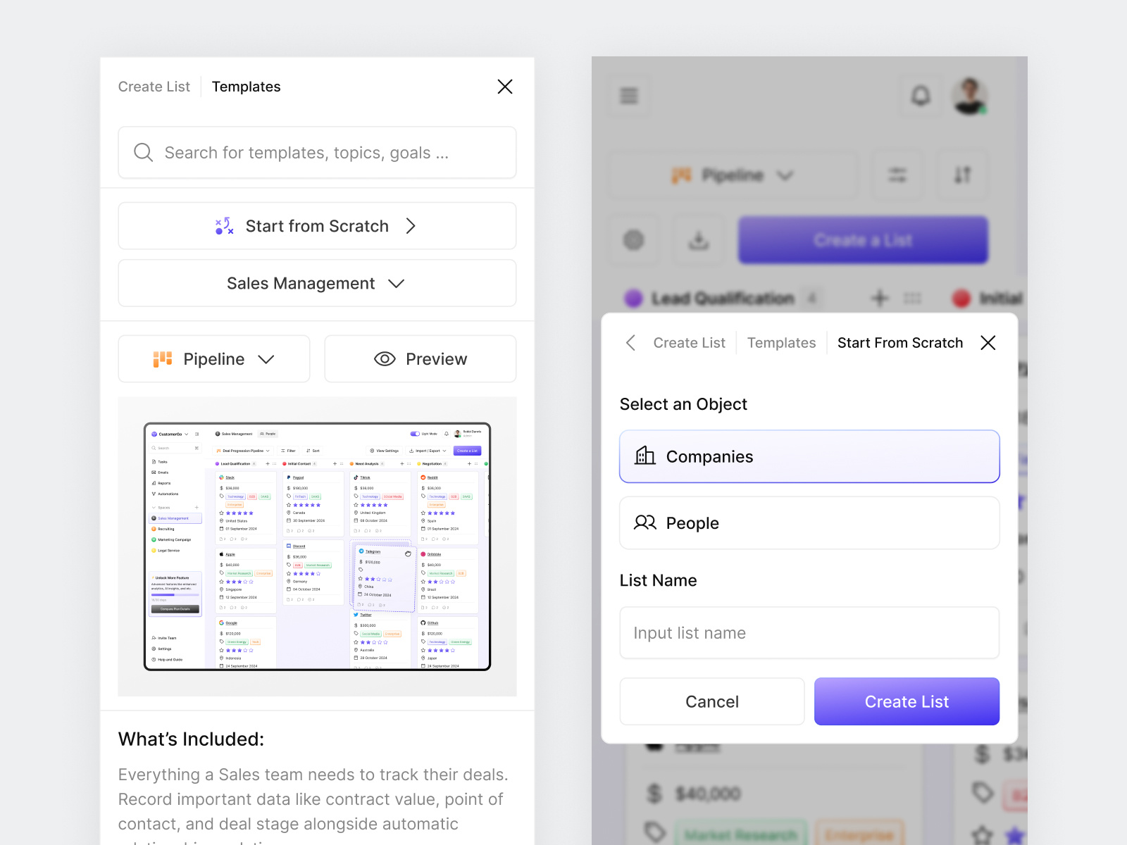 CustomerGo UI Kit - CRM Dashboard Create List (Template) by Robbi Darwis for Flow Forge on Dribbble