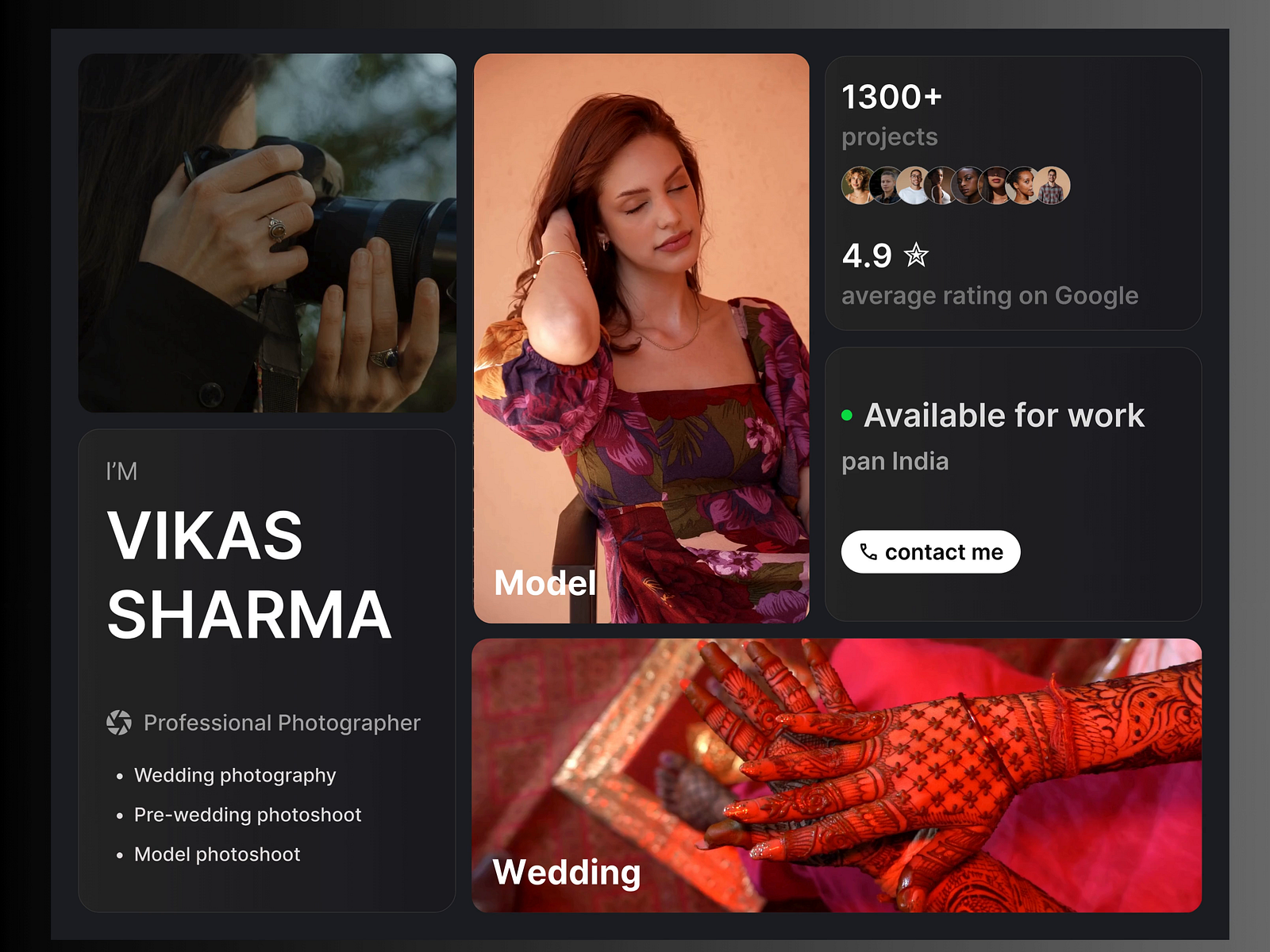 Photographer portfolio website Bento Grid UI by Vaibhav Kaushik on Dribbble