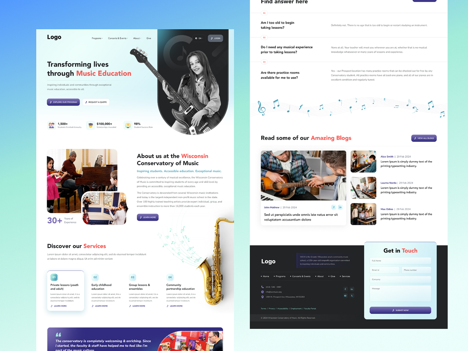 Music education website design homepage by Anmol Ramgriya on Dribbble