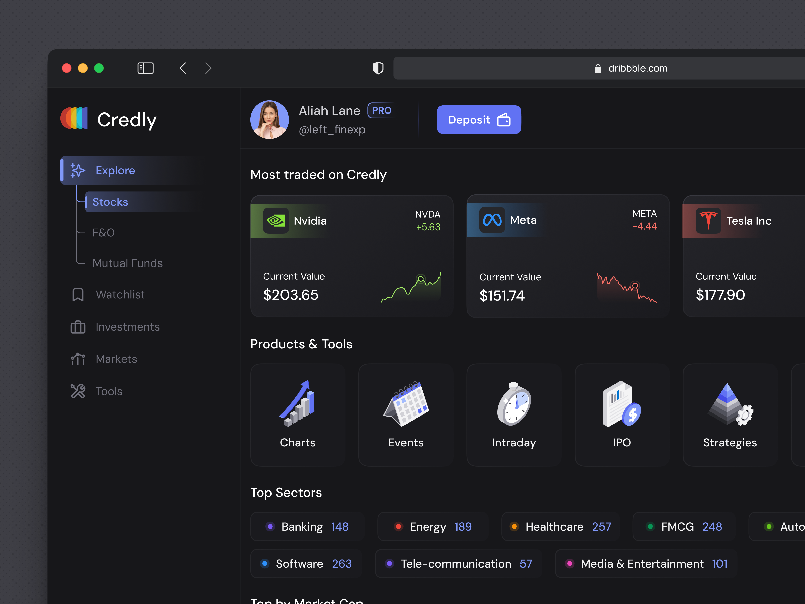 🤑Credly - Explore Stocks page - Fintech Dashboard by Akshay Hooda for ...