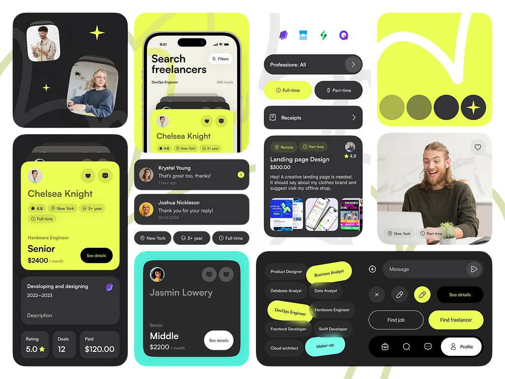 Mobile UI Kit for a Freelancer App by Yogita Kuswaha on Dribbble